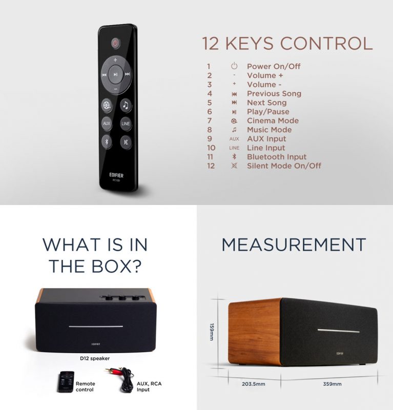 Loa bluetooth Edifier D12, công suất 70W, bluetooth 5.0